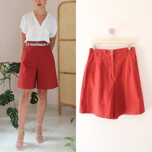 Vintage Cotton Shorts in Wine Red, High Waisted Shorts Women Cotton ...