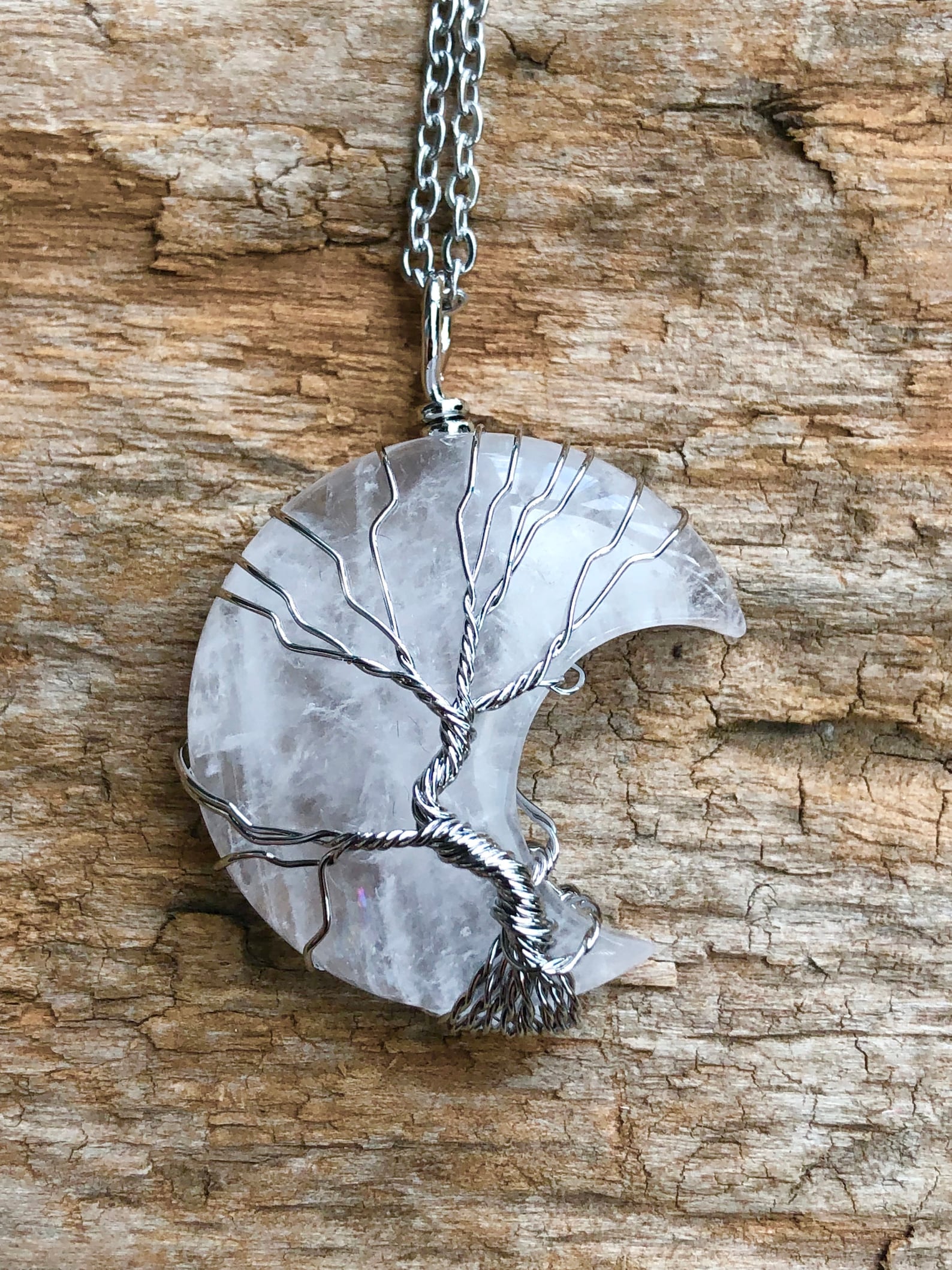 Silver Wire Wrapped Crescent Moon Tree of Life Pendant - Etsy