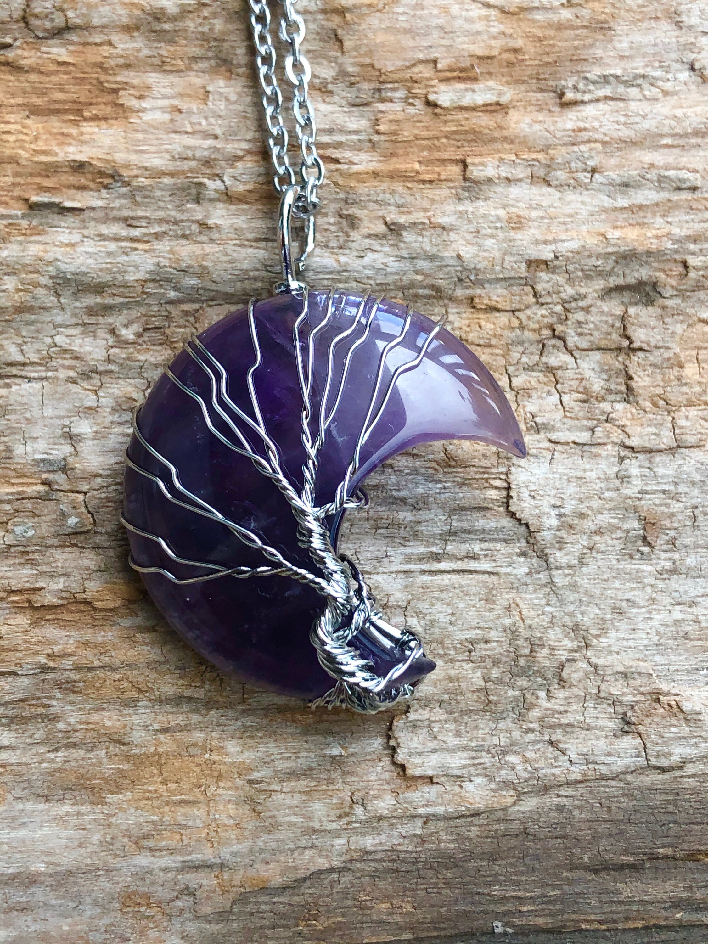 Silver Wire Wrapped Crescent Moon Tree of Life Pendant - Etsy