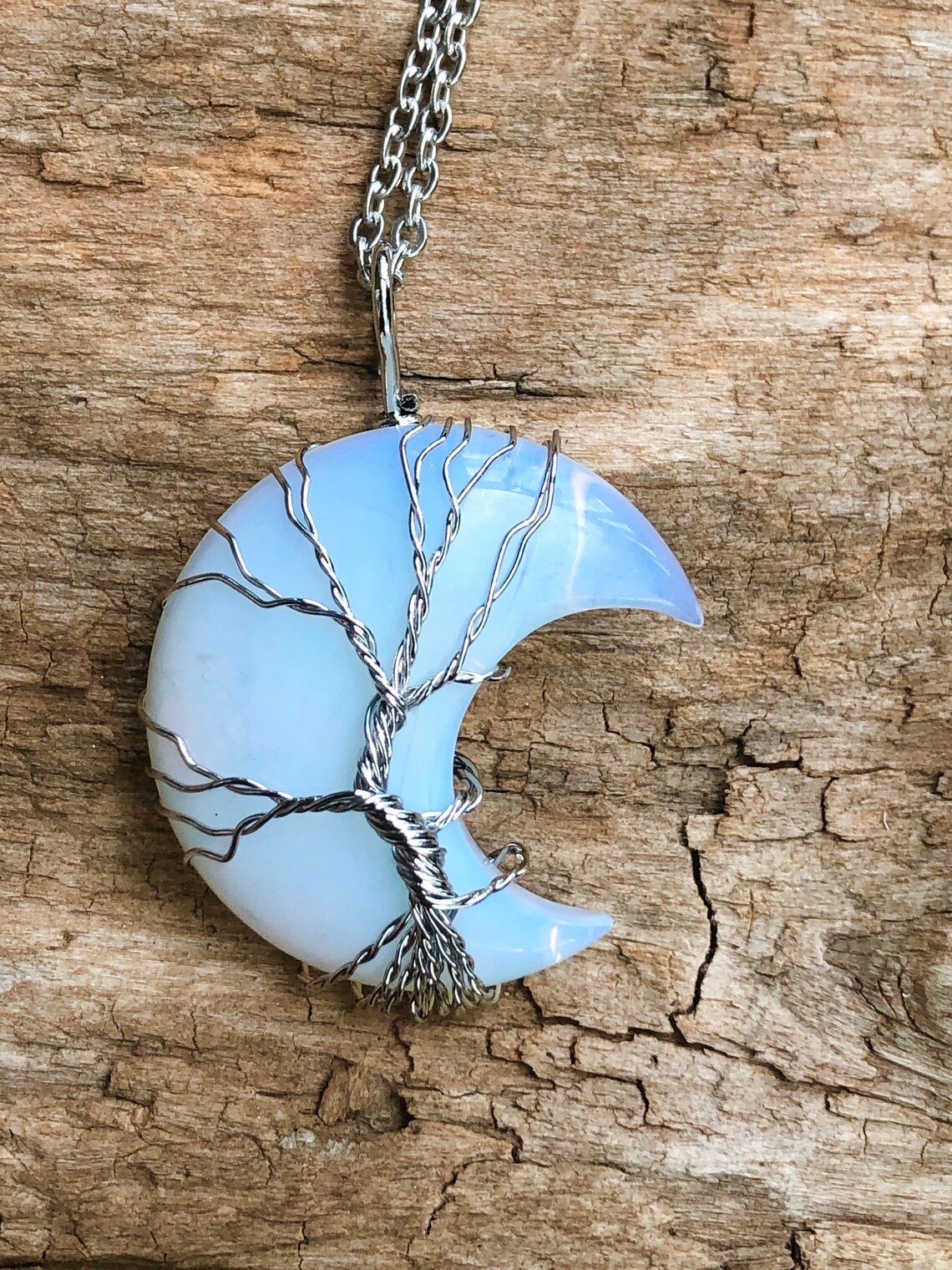 Silver Wire Wrapped Crescent Moon Tree of Life Pendant - Etsy