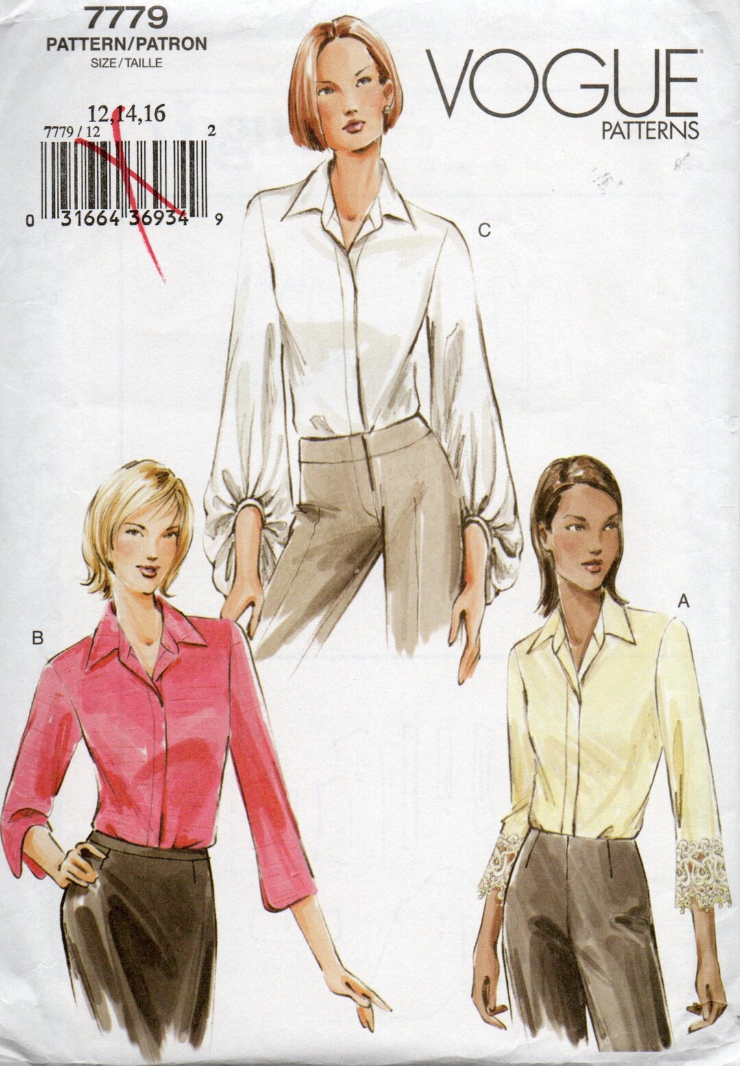 Vogue 7779 Misses Blouse Sewing Pattern - Etsy
