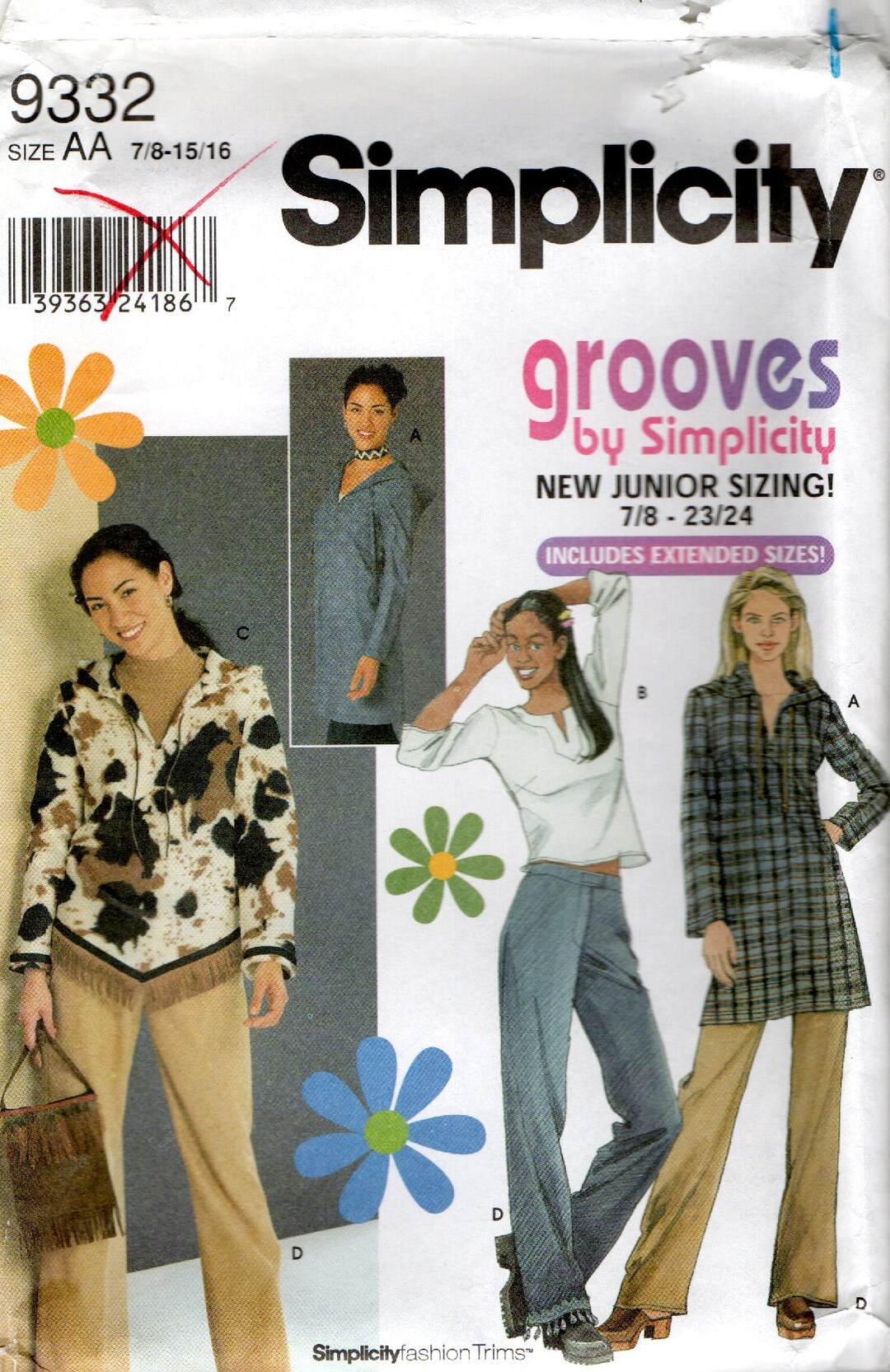 Simplicity Grooves 9332 Sewing Pattern Size 7/8 15/16 - Etsy