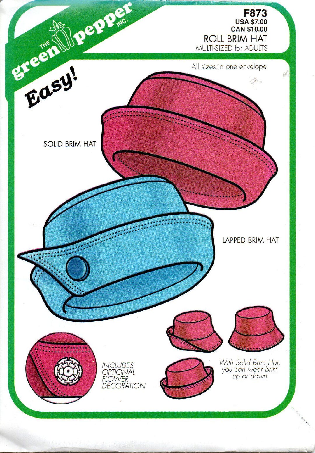 Green Pepper Sewing Pattern F873 Womens Roll Brim Hats - Etsy