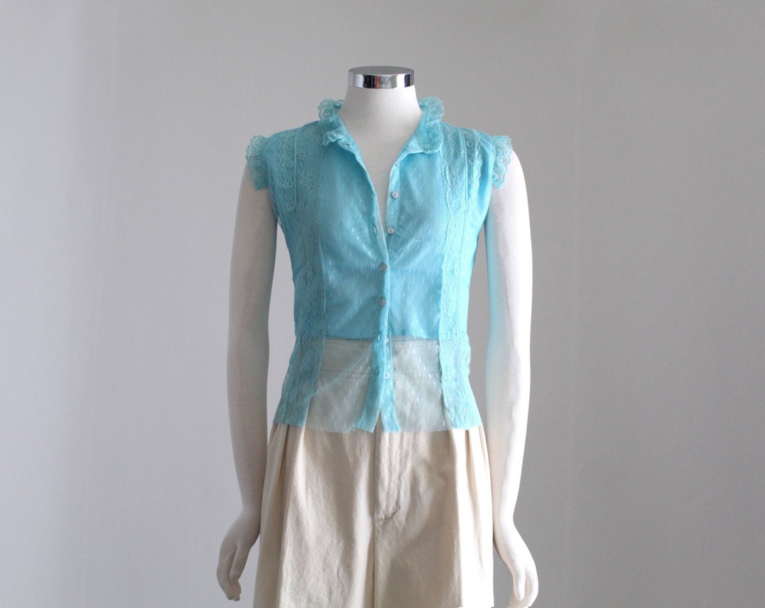 Princesscore Pastel Top, Womens Babydoll Blouse, Lace Shirt, Blue ...