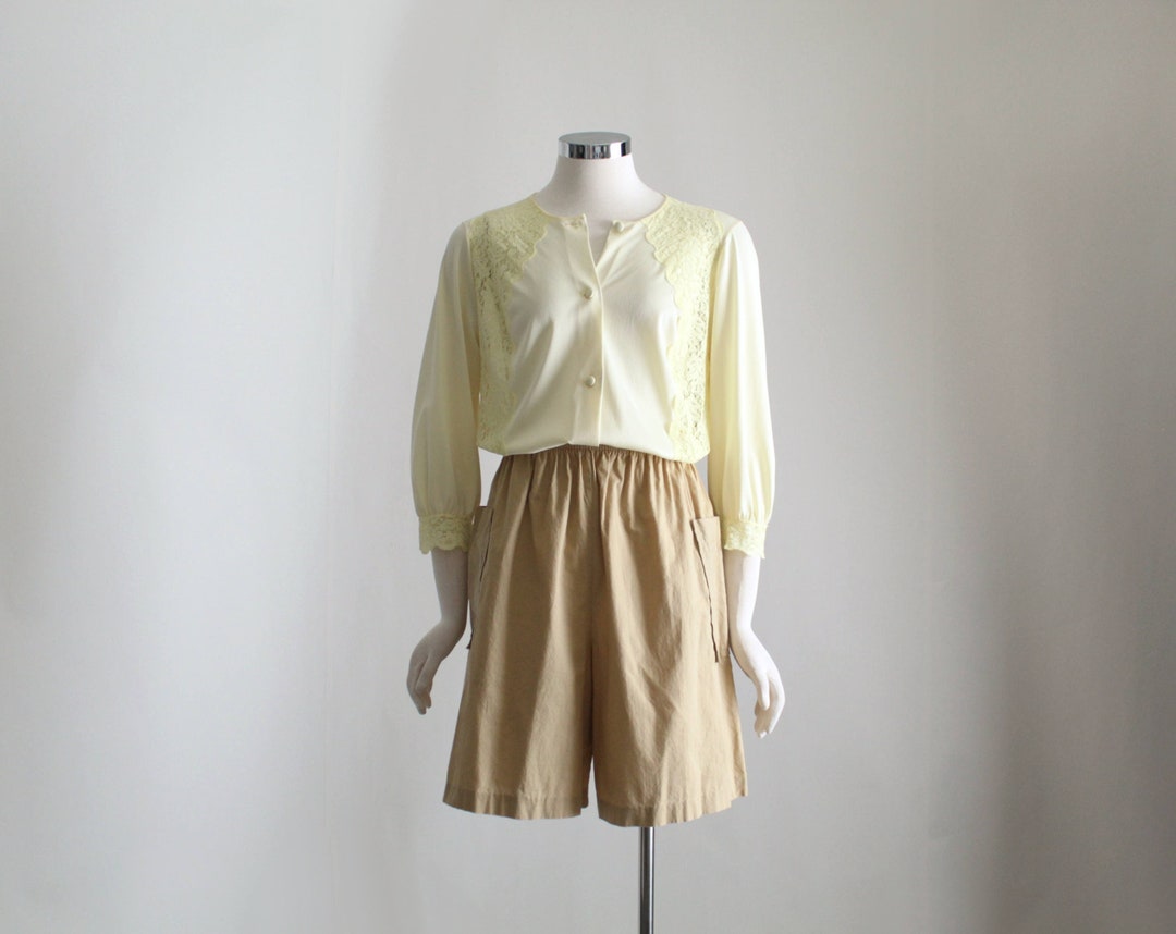 Vintage Sheer Lingerie Top, Women Pale Yellow Night Shirt, Vintage ...