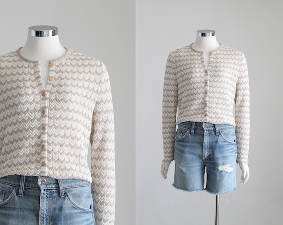Chevron Striped Cardigan, Womens Vintage Pastel Cardi… - Gem