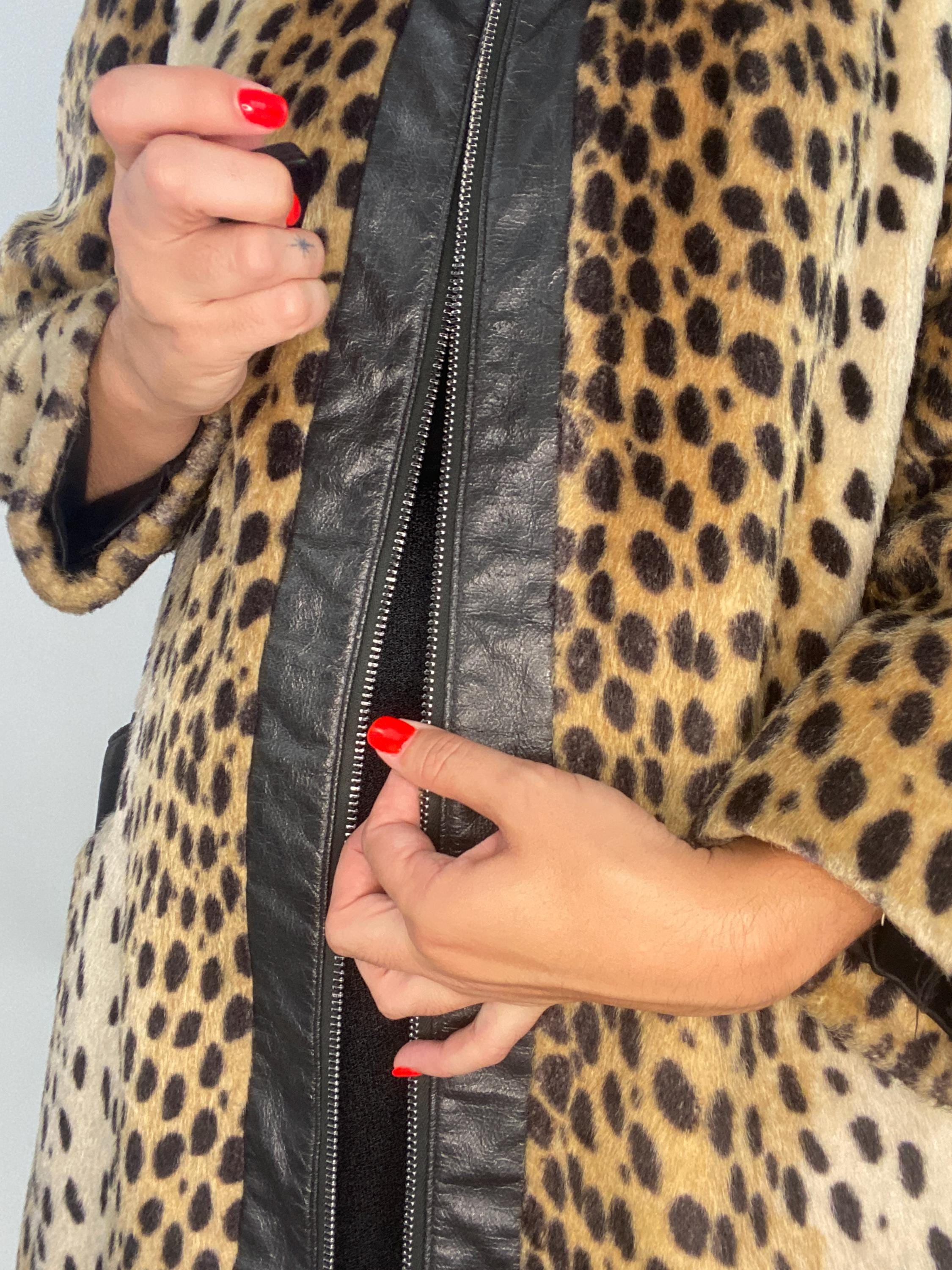 Vintage 1960s Faux Pony Cheetah Leopard Print Coat Swing Coat With ...