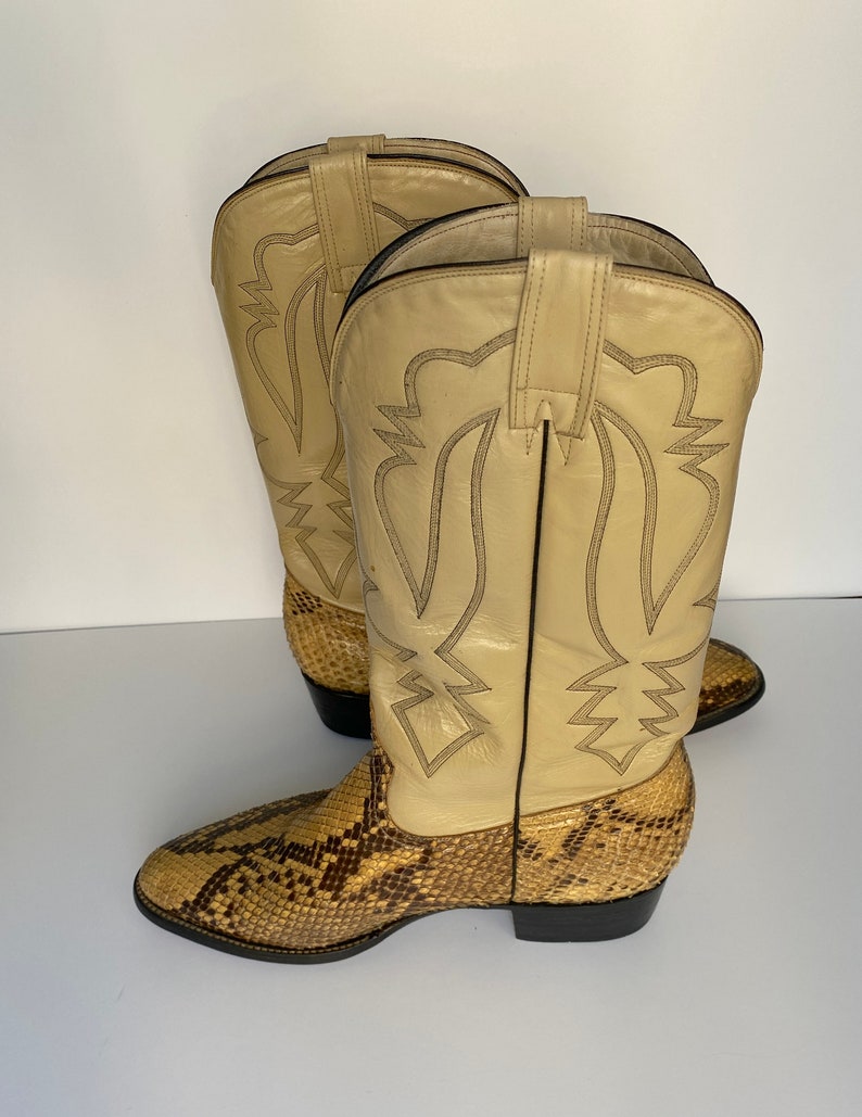 Vintage Mens Exotic Python Cream Leather Embroidered Panel Cowboy ...