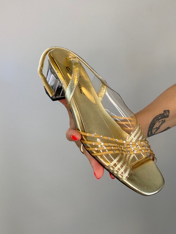 Vintage Clear and Gold Transparent PVC Lucite Heel Sl… - Gem