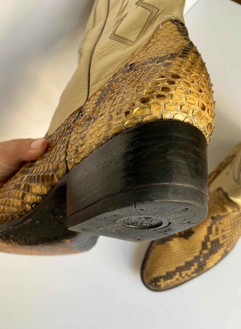 Vintage Mens Exotic Python Cream Leather Embroidered Panel Cowboy ...