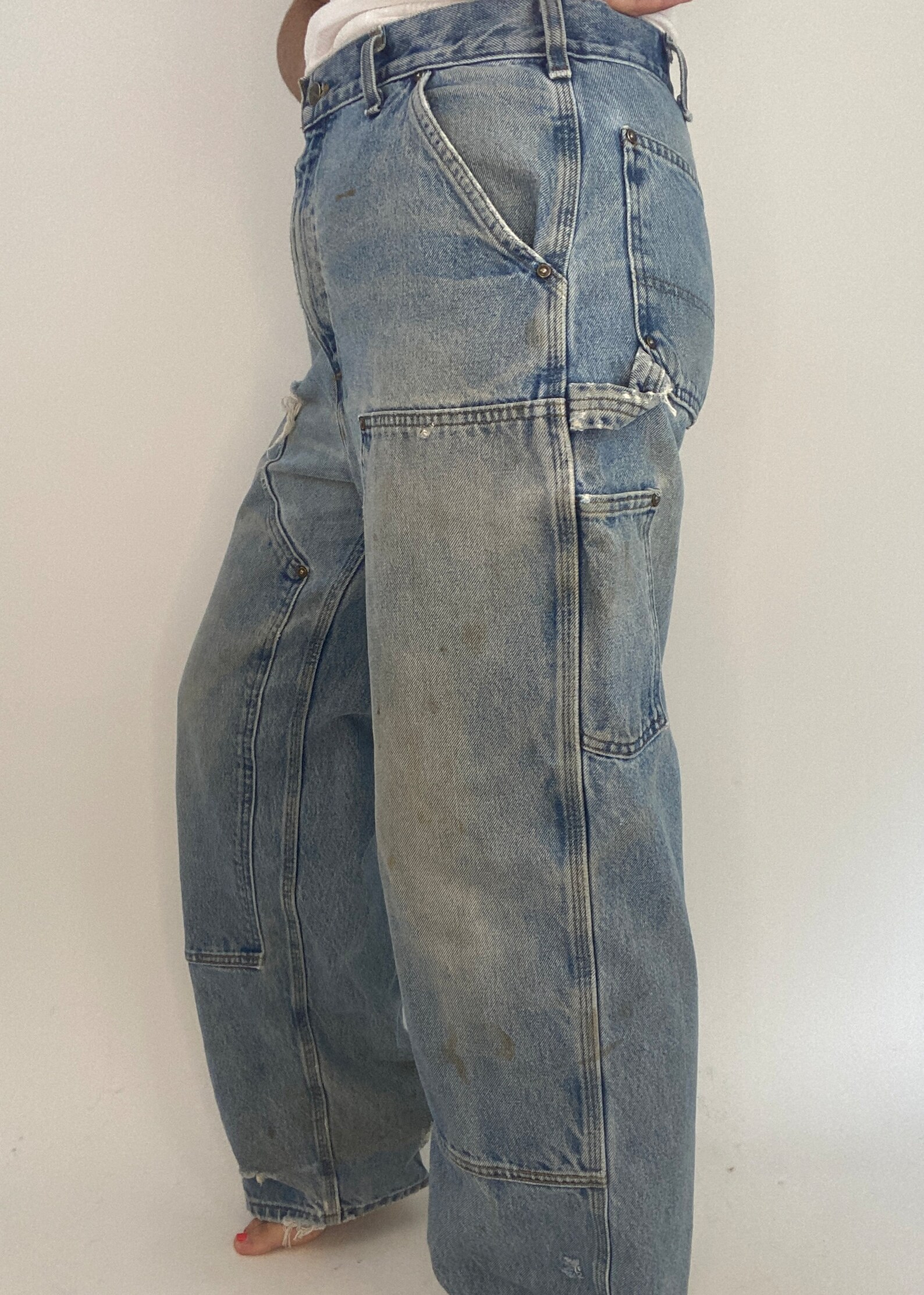 Vintage Carhartt Distressed Worn Double Knee Denim Brown Lining Work ...