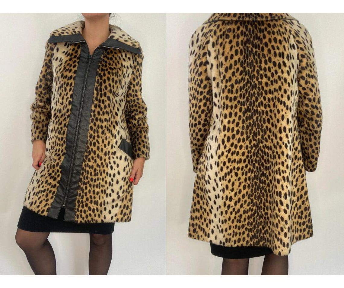 Vintage 1960s Faux Pony Cheetah Leopard Print Coat Swing Coat With ...