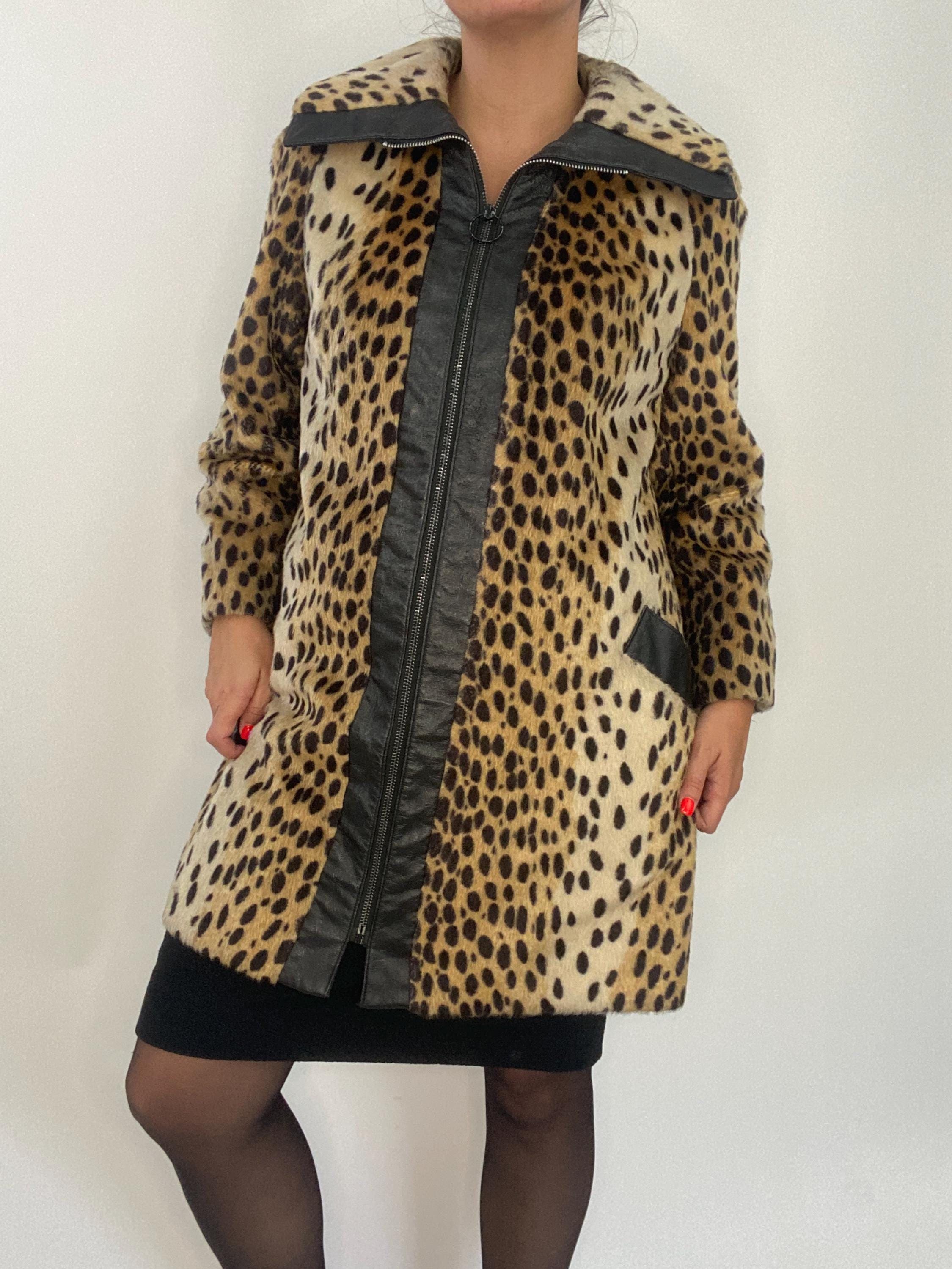 Vintage 1960s Faux Pony Cheetah Leopard Print Coat Swing Coat With ...