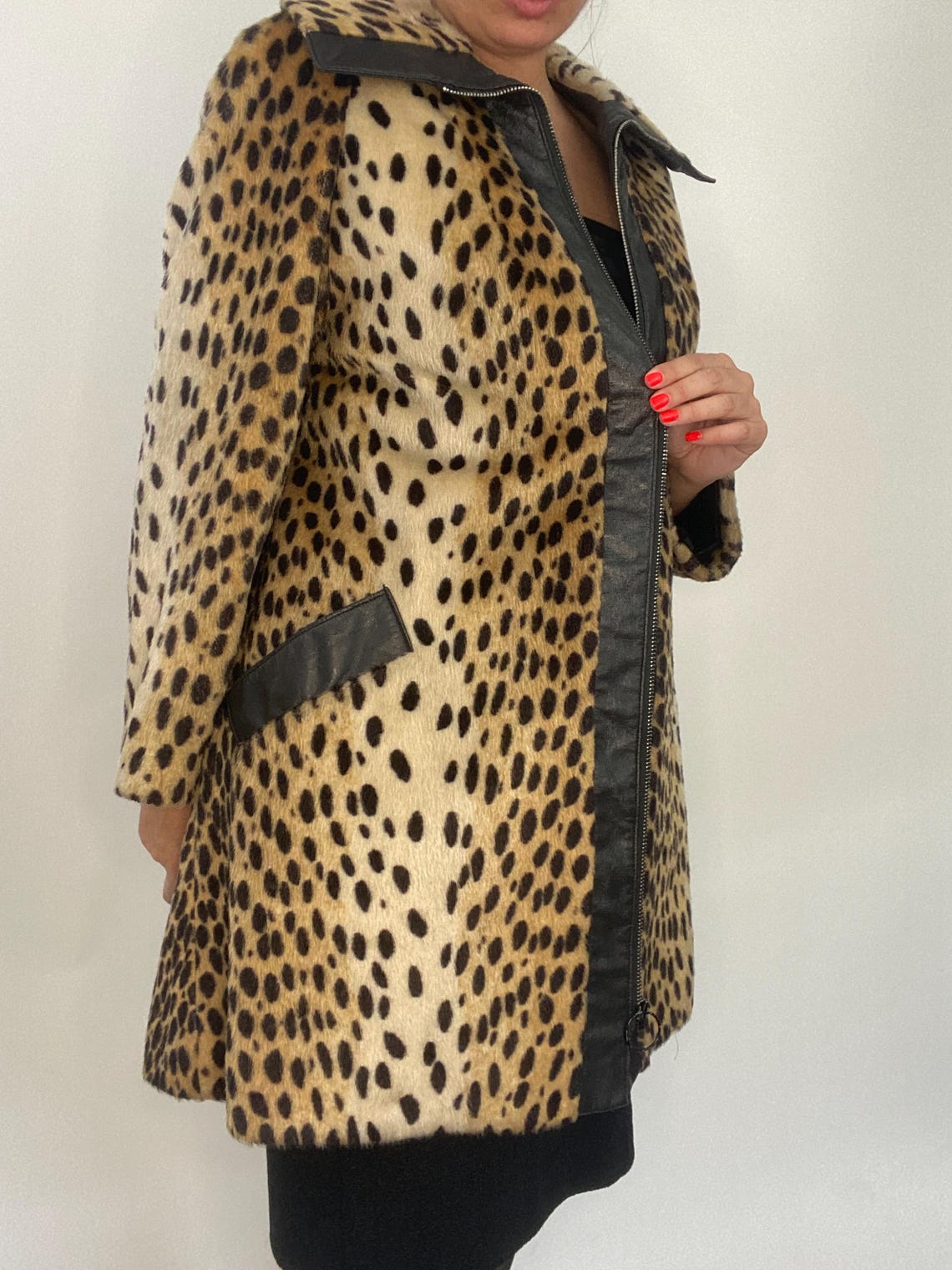 Vintage 1960s Faux Pony Cheetah Leopard Print Coat Swing Coat With ...
