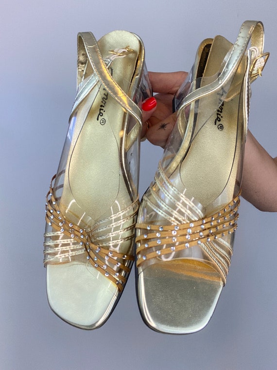 Vintage Clear and Gold Transparent PVC Lucite Heel Sl… - Gem
