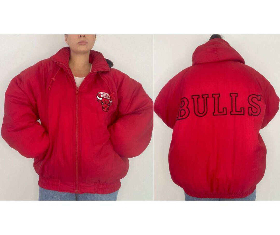 Vintage Chicago BULLS NBA Red Hooded Puffer XL Jacket - Etsy