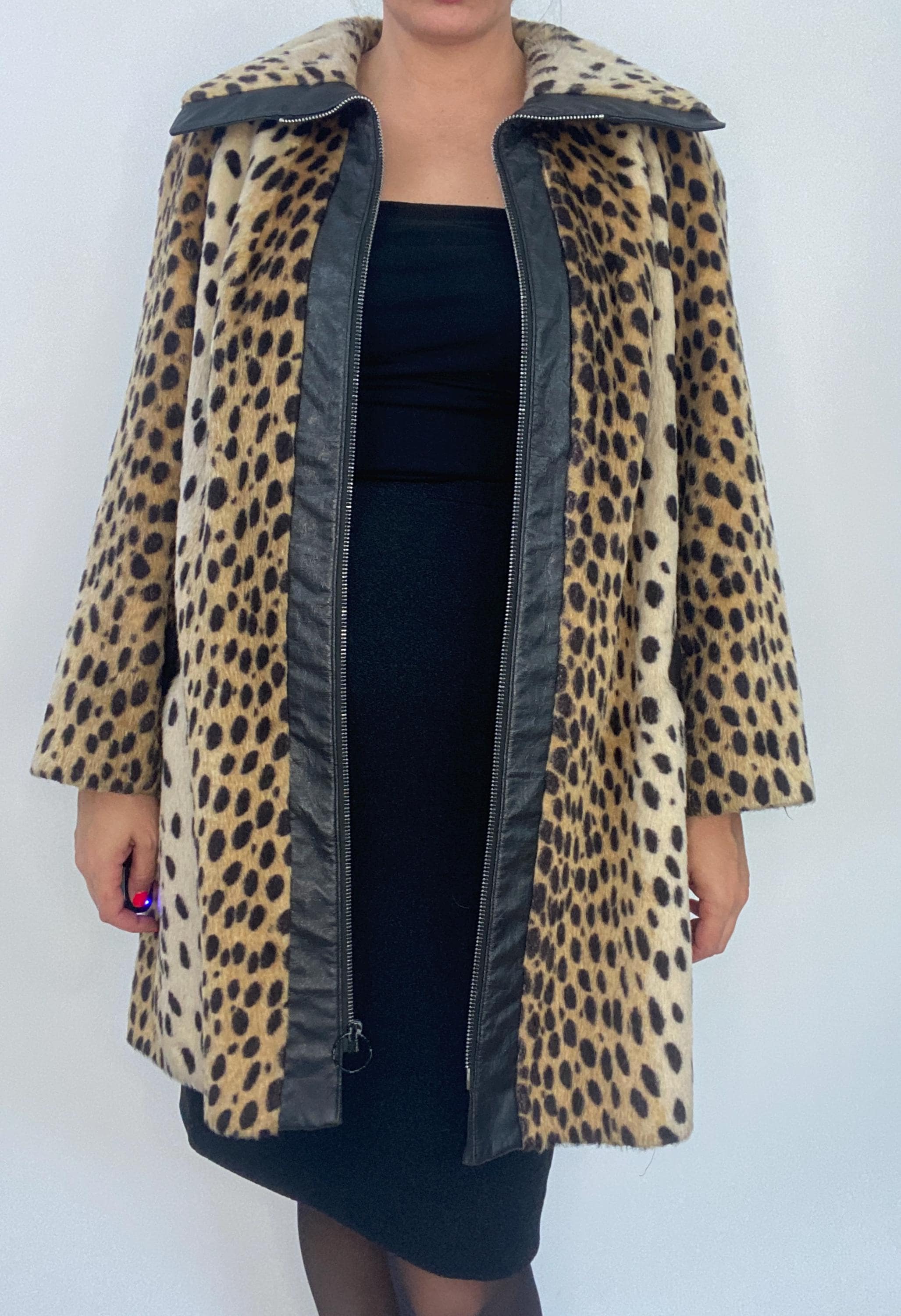 Vintage 1960s Faux Pony Cheetah Leopard Print Coat Swing Coat With ...