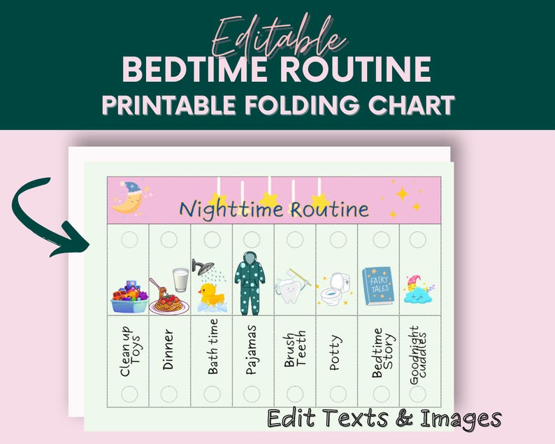 Editable Bedtime Routine Chart - Etsy