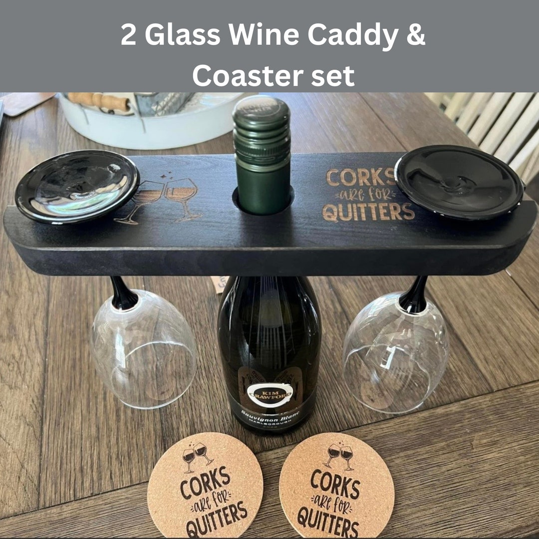 Personalized Wine Glass Caddy Gift Set, Portable Rustic Wine Glass Rack ...