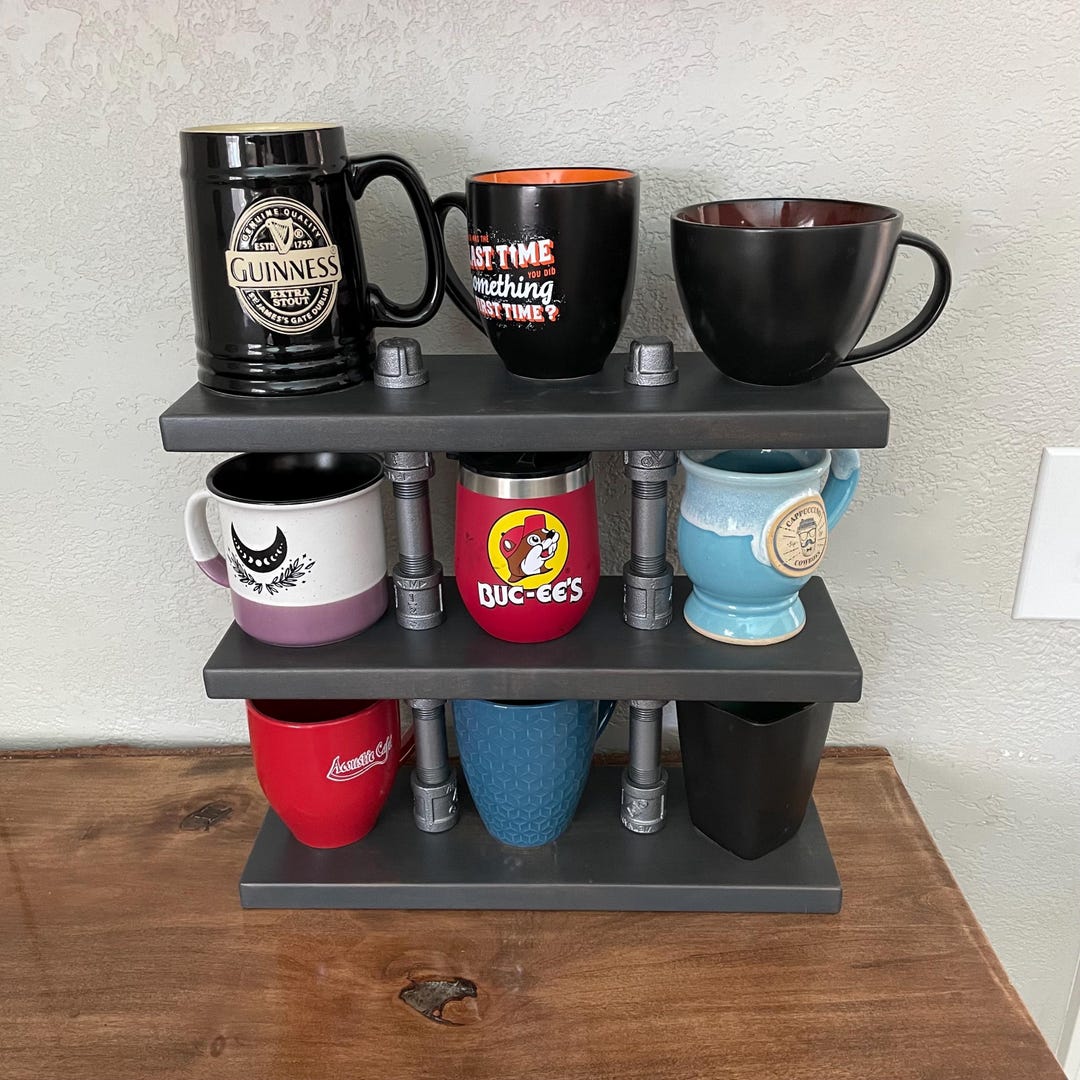 Wooden Coffee Mug Stand, Lg 3 Tier Coffee Bar Shelf, Mug & Tea Cup ...