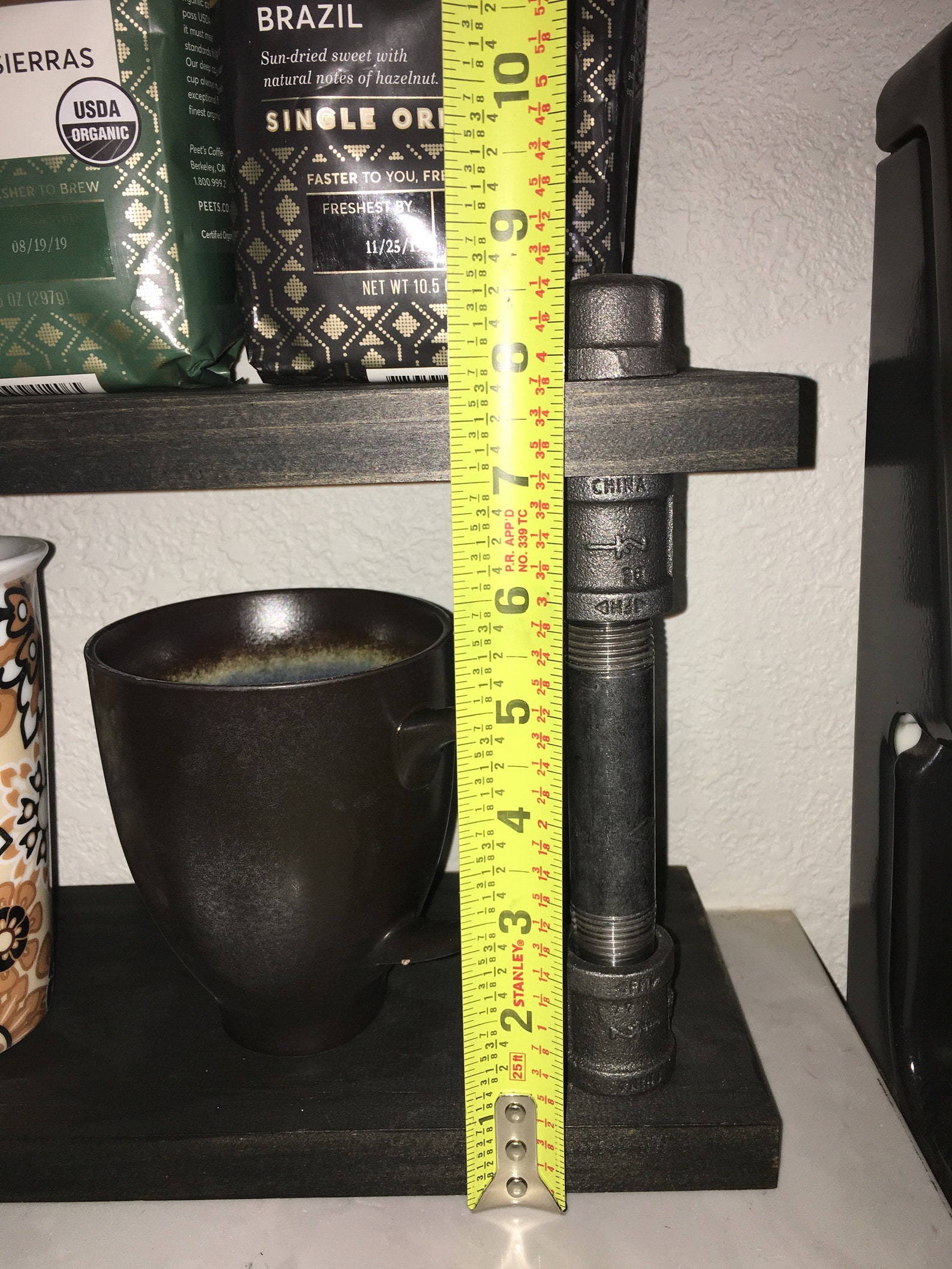 2-tier Countertop Shelf, Spice Rack, Kitchen Wood Pipe Riser, Rustic ...