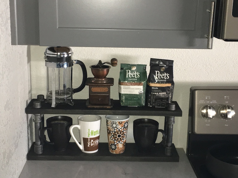 2-tier Countertop Shelf Spice Rack Kitchen Wood Pipe Riser | Etsy