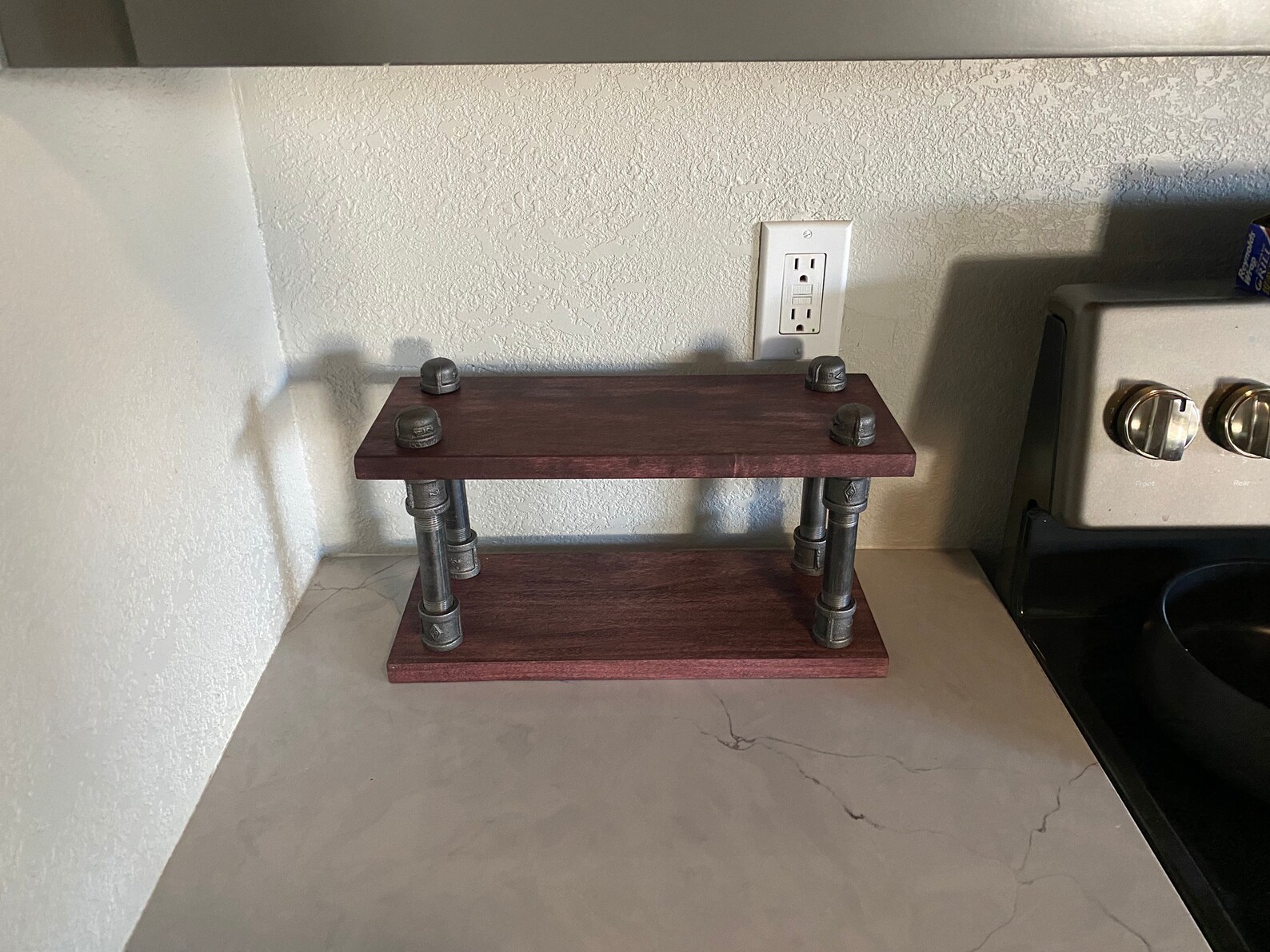 2-tier Countertop Shelf, Spice Rack, Kitchen Wood Pipe Riser, Rustic ...