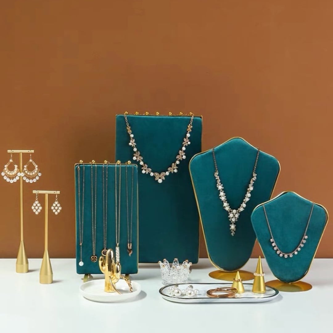Velvet Jewelry Display Set, Green Jewelry Holder, Jewelry Stand ...