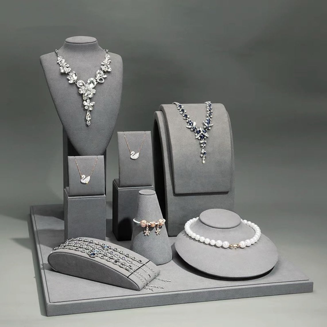 Jewelry Display Set, Necklace Display Set, Necklace Display Stand, Gray ...