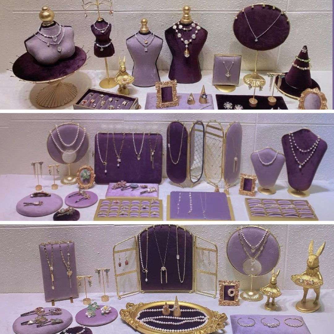 Purple Jewelry Display Set, Ring Holder, Necklace Bust, Violet Jewelry ...