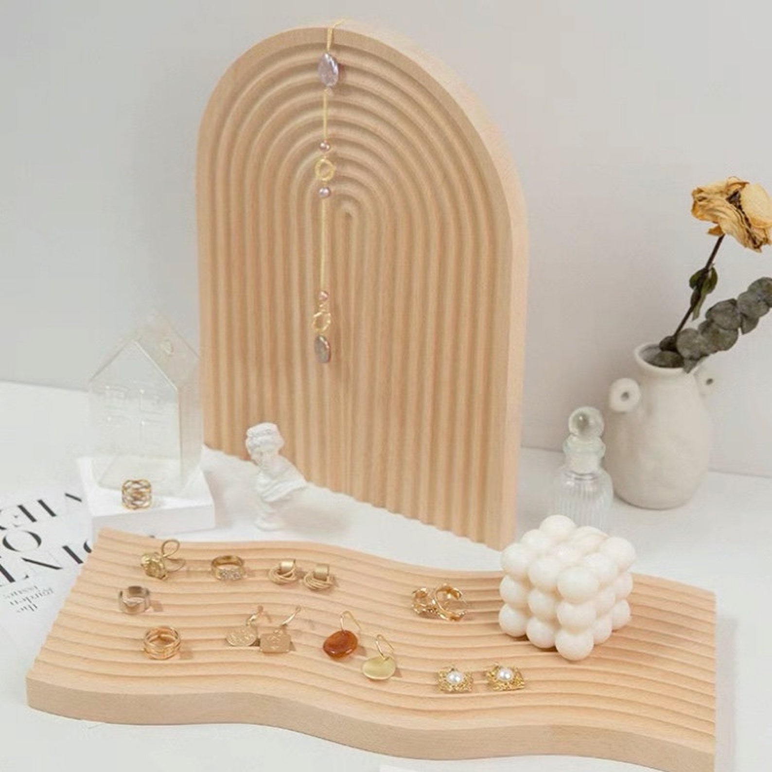 Light Wood Ring Display Stand, Jewelry Display Set, Necklace Display ...