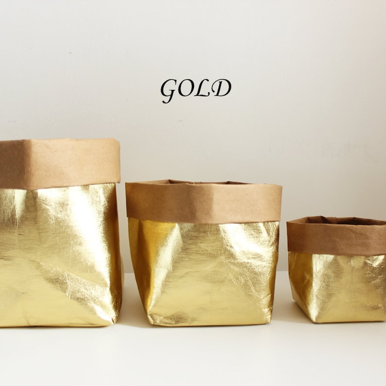 Gold Paper Bag Washable Paper Bag Storage Bag Home Décor | Etsy