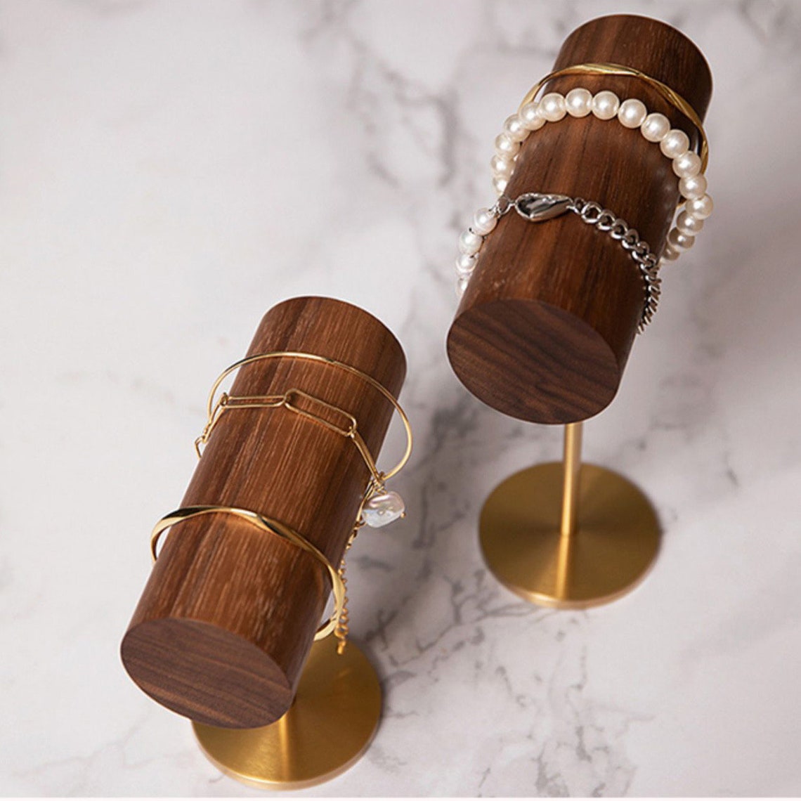 Dark Wood Bracelet Holder, Wooden Bracelet Stand, Walnut Bracelet ...