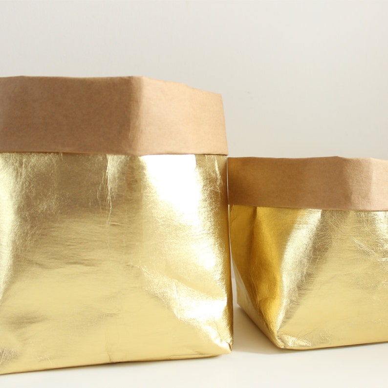 Gold Paper Bag Washable Paper Bag Storage Bag Home Décor - Etsy