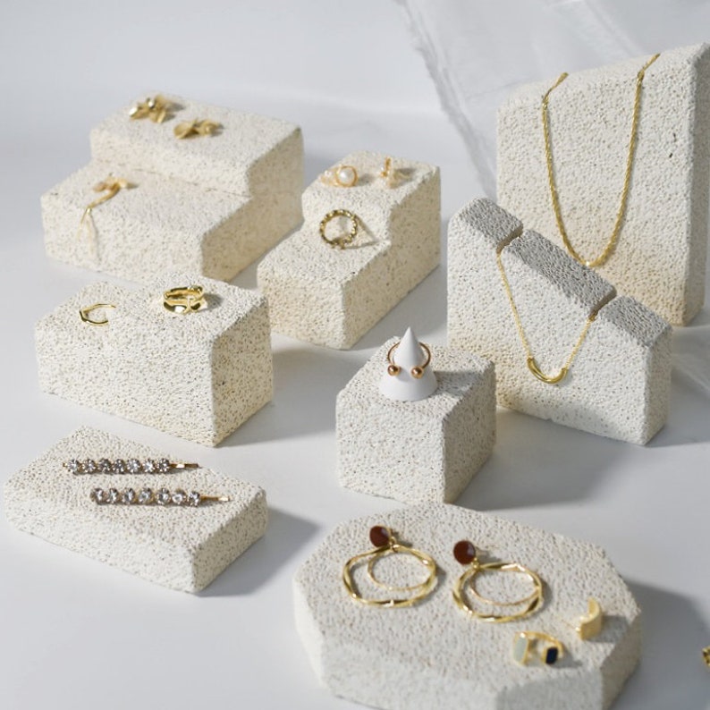 Milk White Stone Jewelry Display Set Jewelry Risers and - Etsy