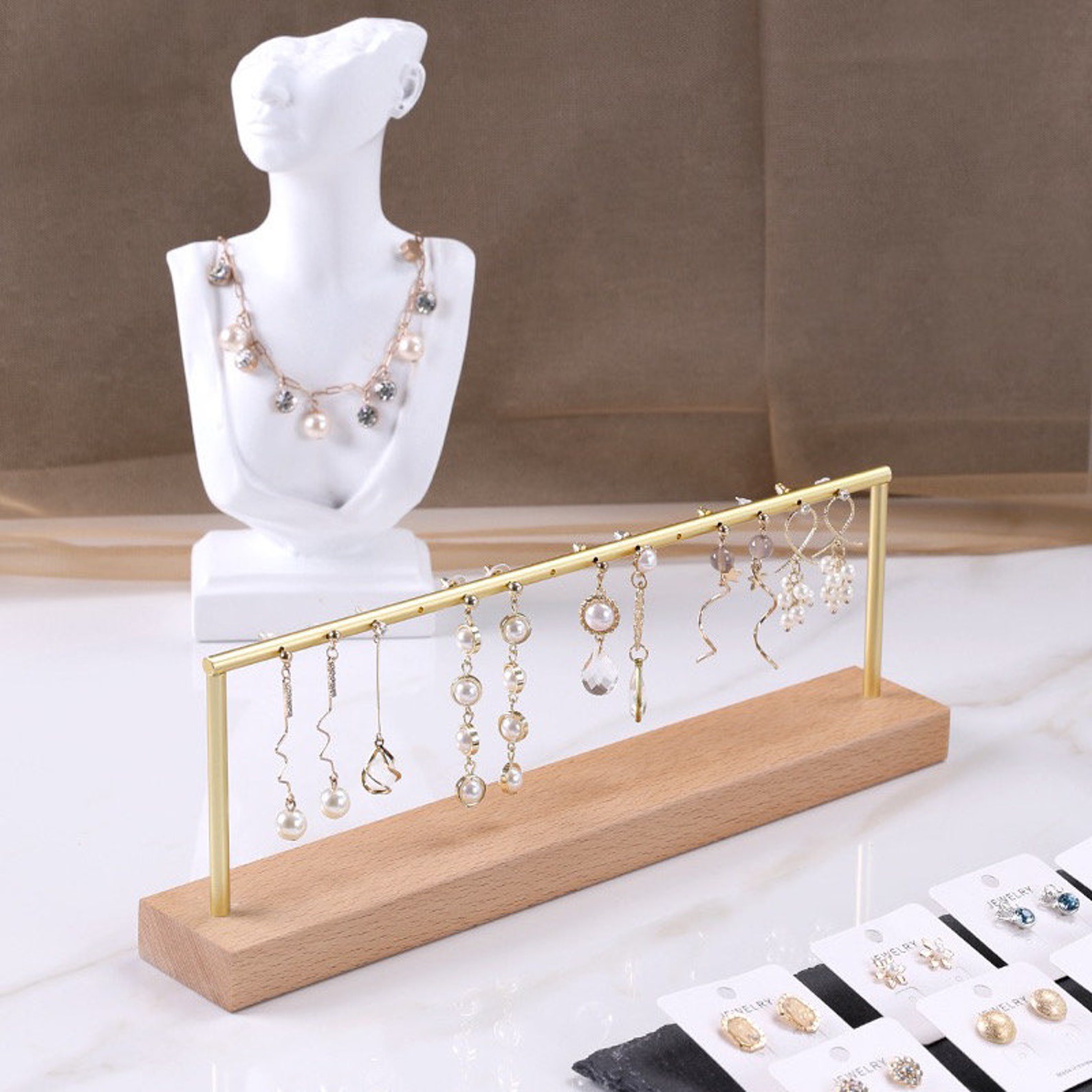 Wood and Metal Earring Holder, Earring Stand, Earrings Display Set ...