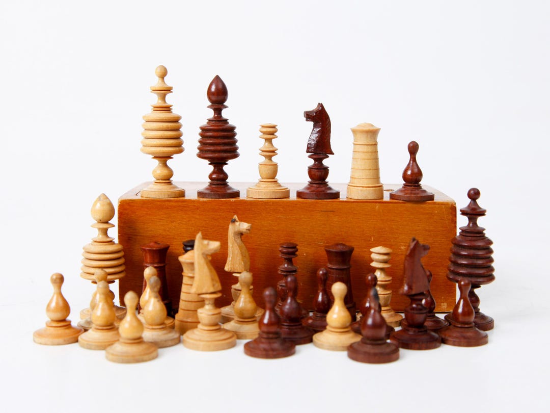 Antique or Vintage Barleycorn Chess Set, KH 5,5 Cm./2,2 In., Old ...