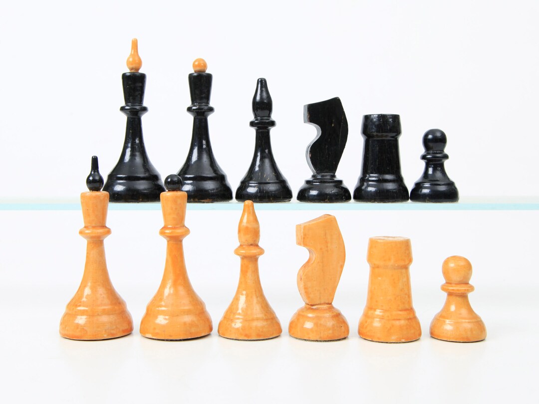 Vintage Latvian/mordovian Chess Set, KH 10cm/4in., 1970's USSR Wooden ...