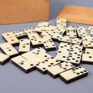 Antique or Vintage Bone Dominoes With Wooden Storage Box, Handmade Bone ...