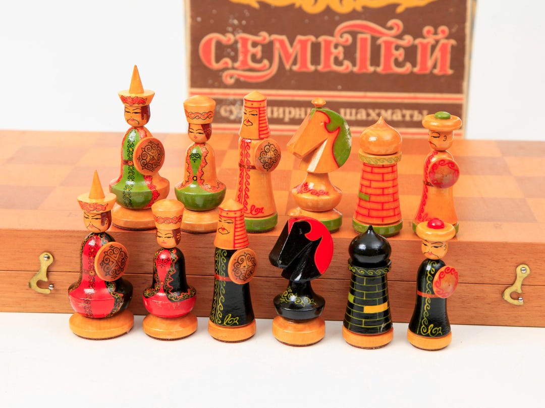 Vintage Hand Painted Soviet Chess Set With Folding Board, KH 9cm ...