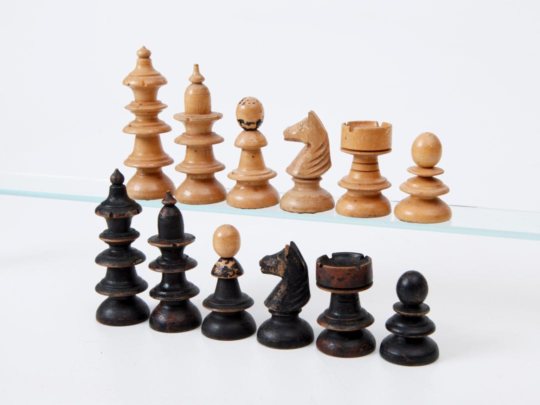 Antique Vintage Coffee House Chess Set KH 9,2 Cm/3,7", Old Handmade ...