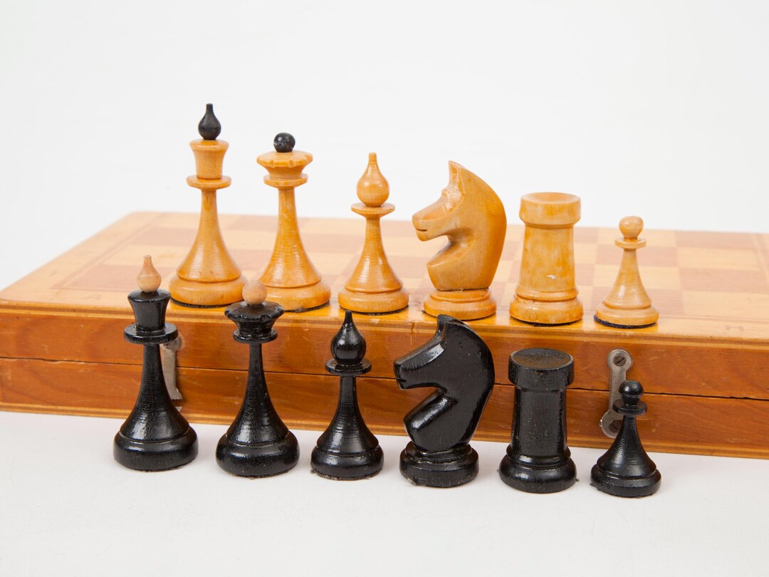 Rare 1960's Latvian Chess Set, KH 7cm/ 2,8", Vintage Soviet Folding ...