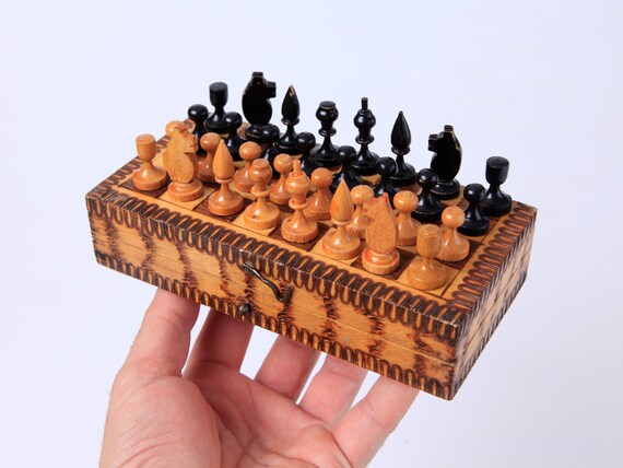Games & Puzzles Wooden Travel Chess Set with Pyrography Decorated ...