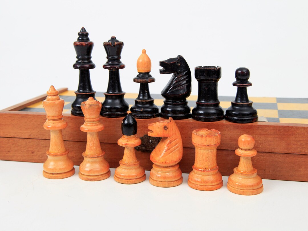 Vintage Hungarian Chess Set With Folding Board KH 8,2cm/3,2, Old ...