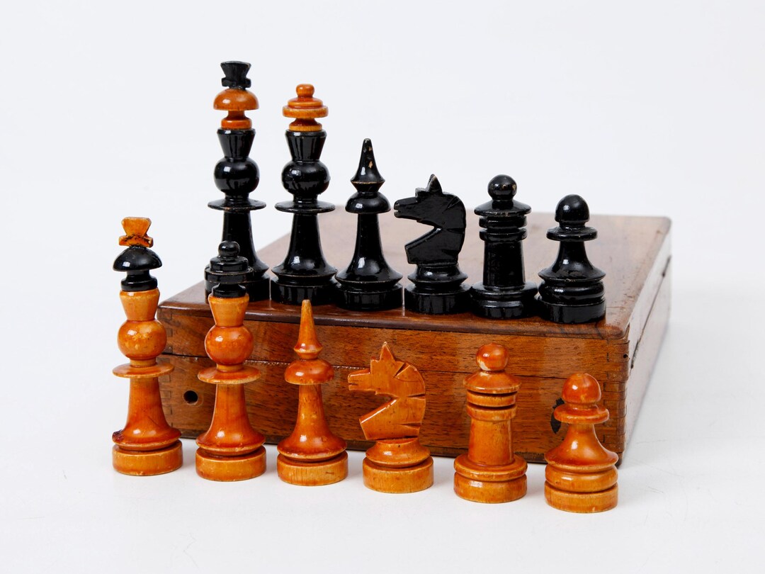 Antique Austrian/hungarian Chess Set KH 10,5cm/4,15in, Old Wooden ...