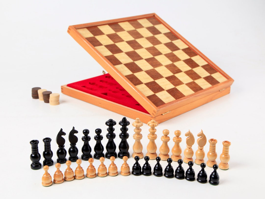 Vintage Chess and Checkers Set With Board, KH 8 Cm/3,15 In., Italian ...