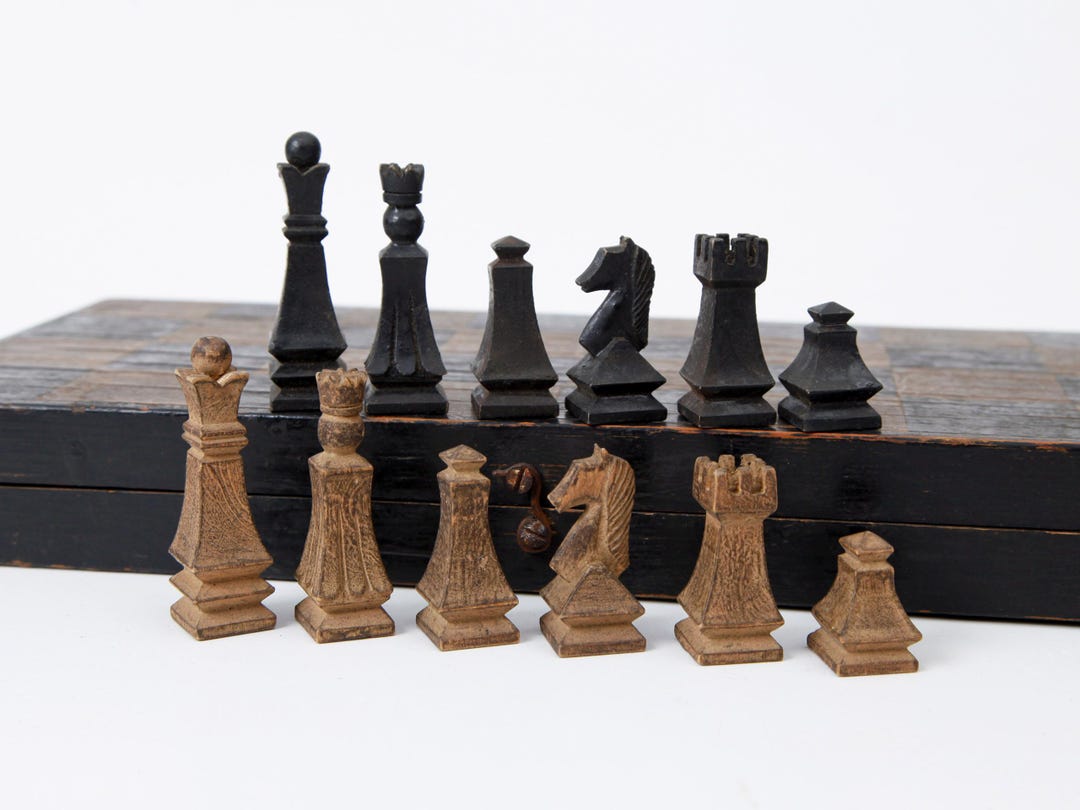 Unique Hand Carved Square Chess Set With Original Folding Chess Board ...