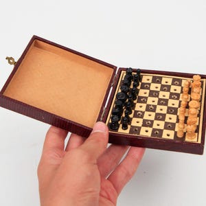 Vintage Miniature Travel Chess Set 10x10cm./ 4x4 In., Small Pegged ...