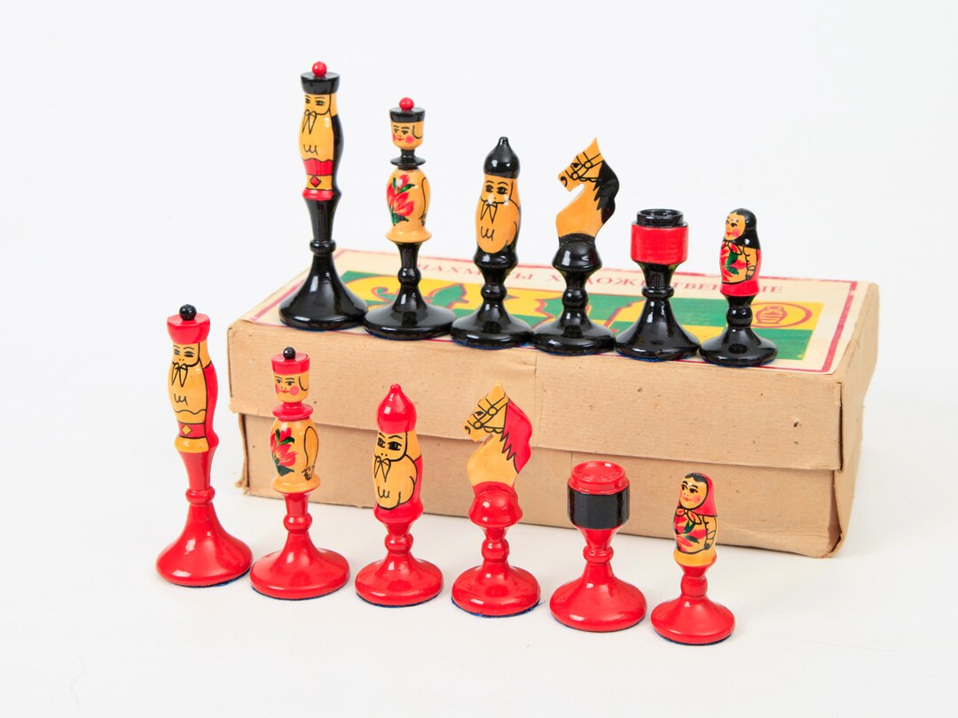 Vintage Handmade Soviet Matryoshka Chess Set, KH 10.5cm/4 In.,1980's ...