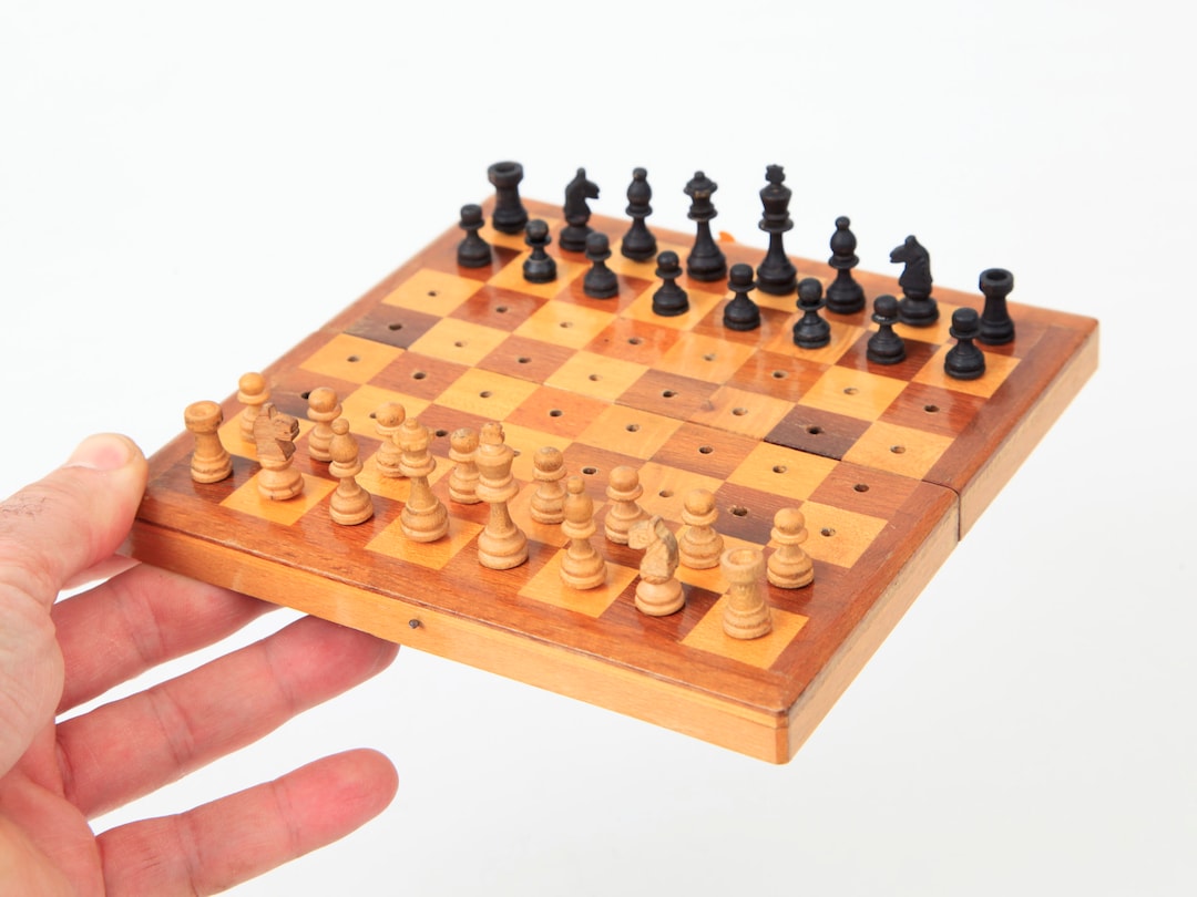 Old German/austrian Travelling Chess Set With Folding Board 16x16 Cm ...